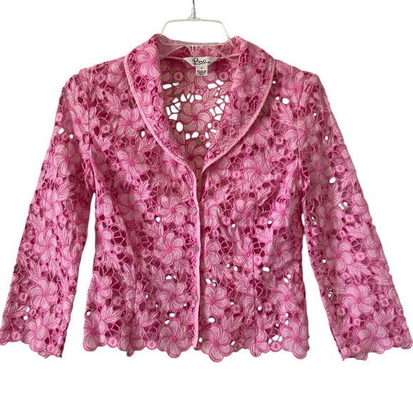 Lilly Pulitzer | Tops | Lilly Pulitzer Pink Floral Lace Jacket | Poshmark
